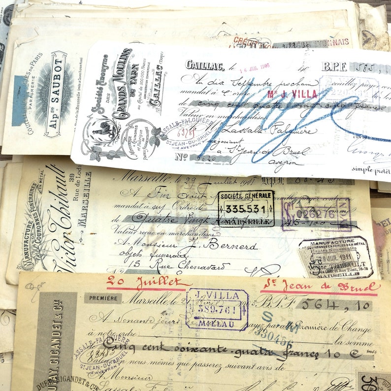 Antique French Checks, Commercial Bills (1900-1930s), Bundles of 10 ...