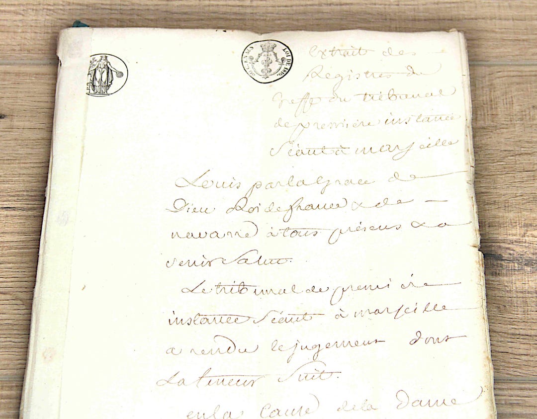 1800s Antique French Notarial Deed, Act, 22 Pages Parchment Document ...
