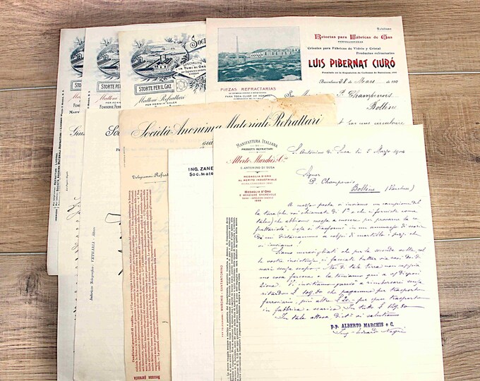 1900s Antique Italian Headed Letters, Set of 9 Commercial ...