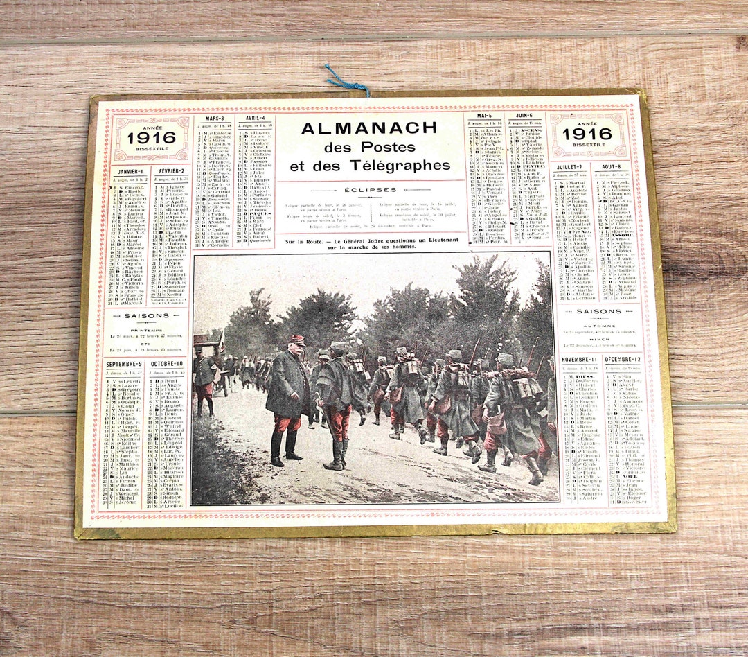 WW1 Antique French 1910s Almanac, Post Office Calendar, Year 1916 on ...