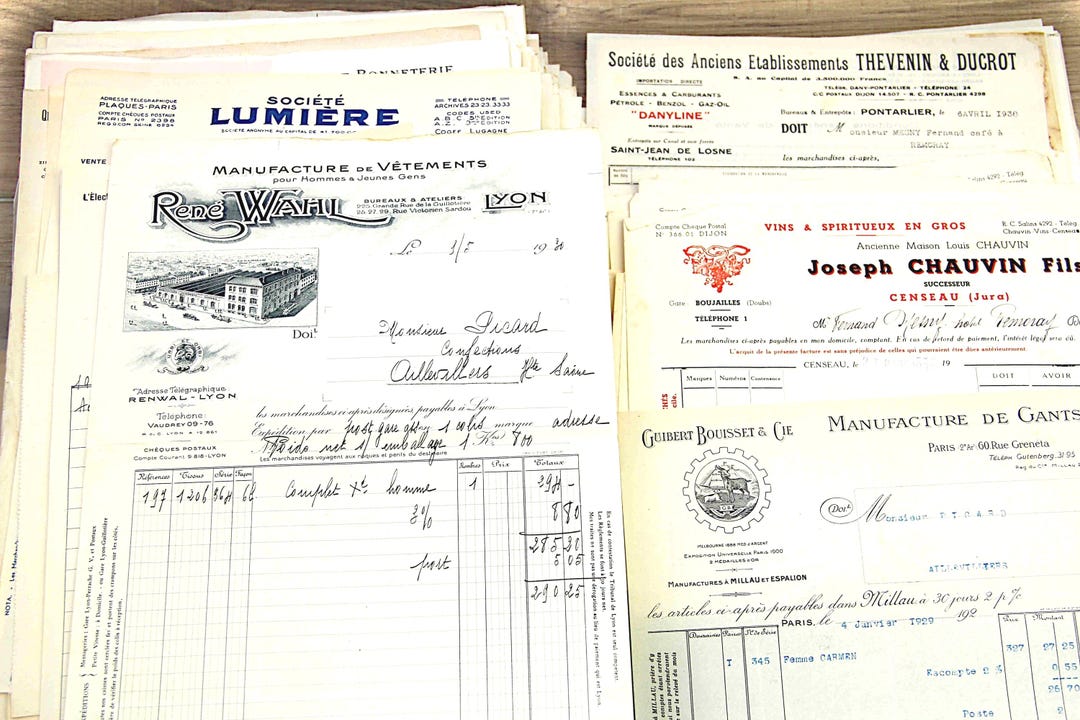 1930s Vintage French Ephemera Pack, Bundles of 40 Pieces, Invoices ...