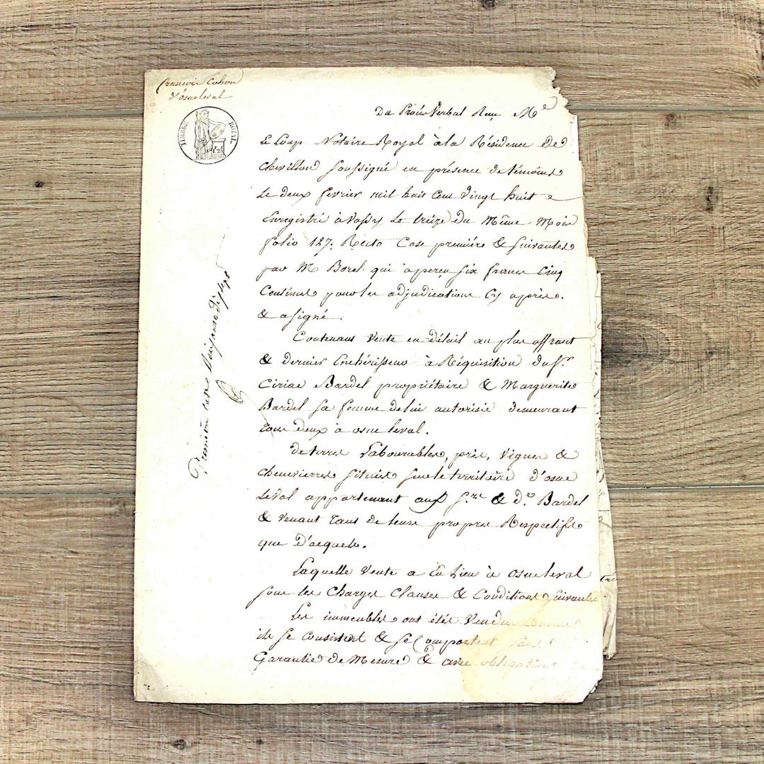 1800s Antique French Notarial Deed, Solicitor Contract 1828, One Double ...