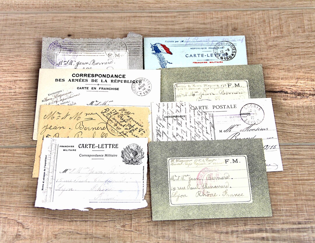 Antique WW 1 French Set of 8 Cards and Letter Cards 1914-16 From a ...
