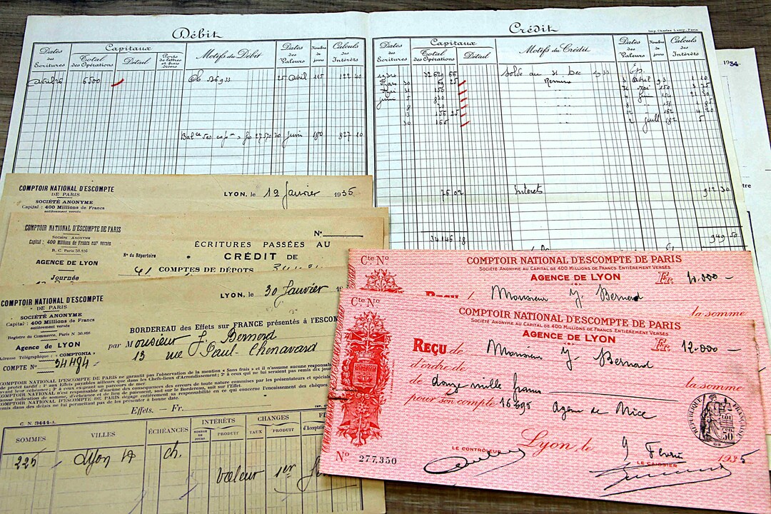 1930s Vintage French Handwritten Bank Statements, Receipts and Letters ...