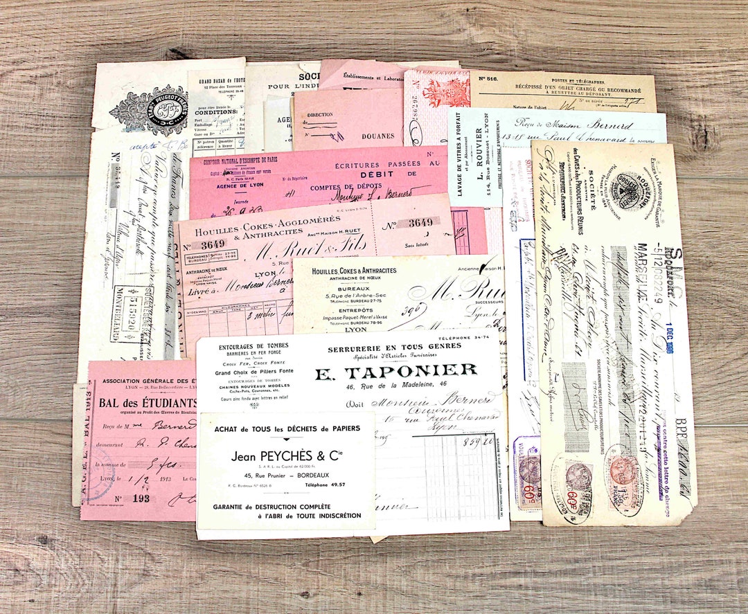 1900 30s Antique French Ephemera Pack, Set of 30 Colorful Documnets ...