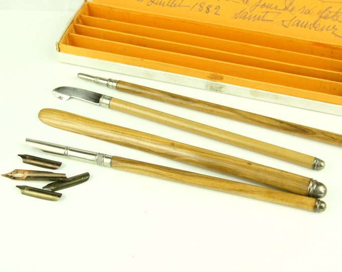 Antique Writing Desk Set in Its Original Box Wooden Dip Pen - Etsy
