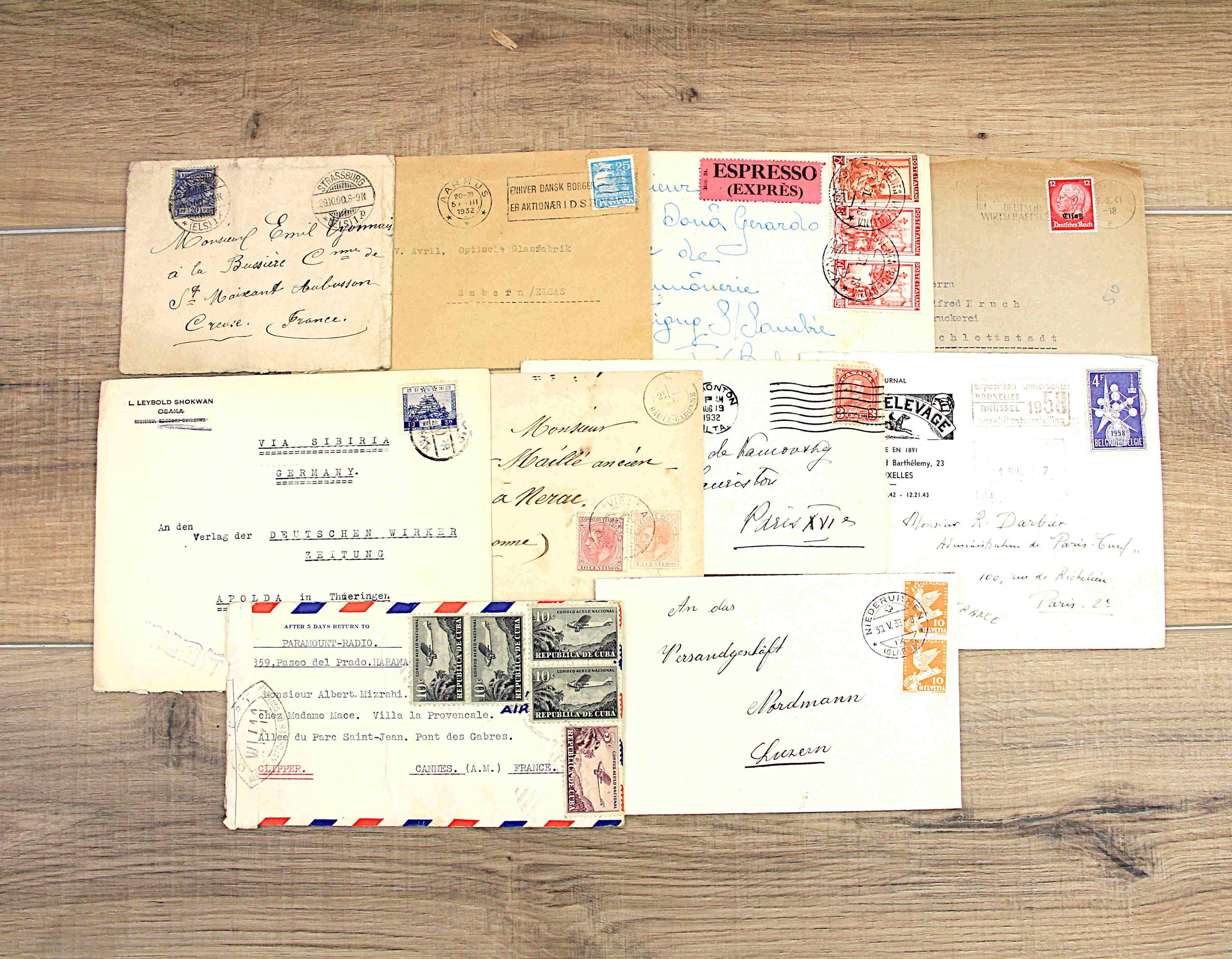 Vintage International Postal Covers, 1900-50s Stamps, Ephemera, Set of ...