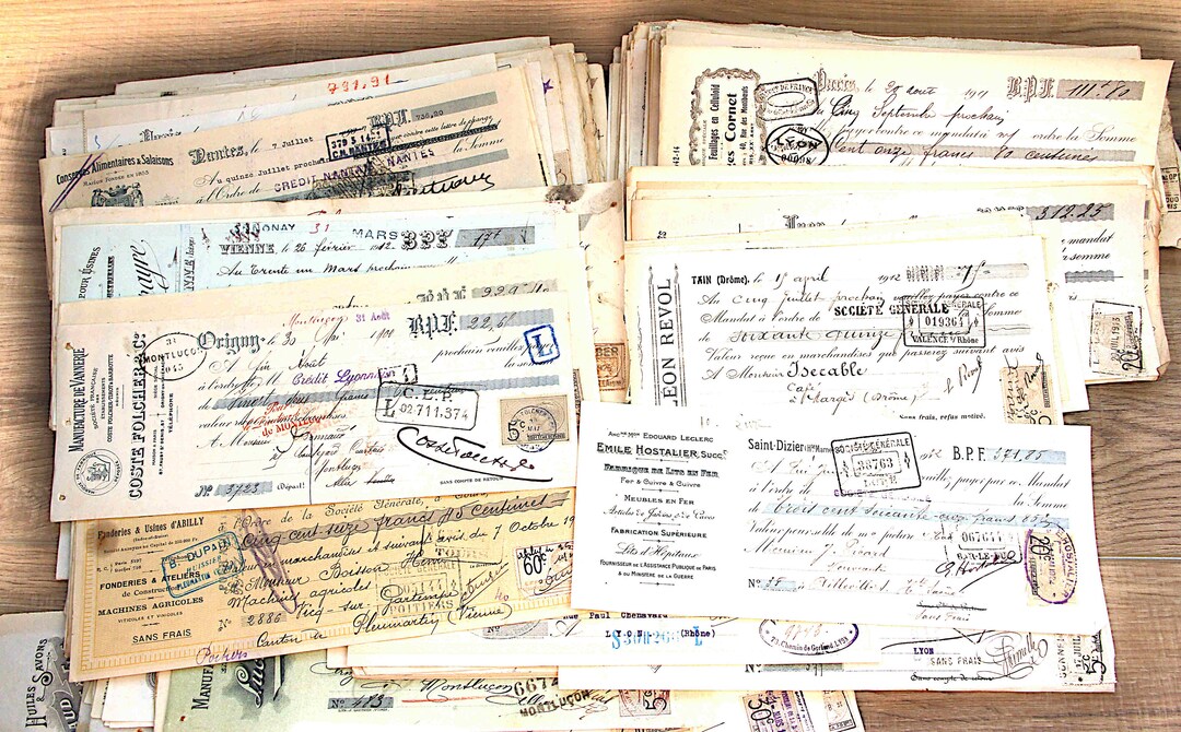 Antique French Checks, Commercial Bills (1900-1930s), Bundles of 10 ...