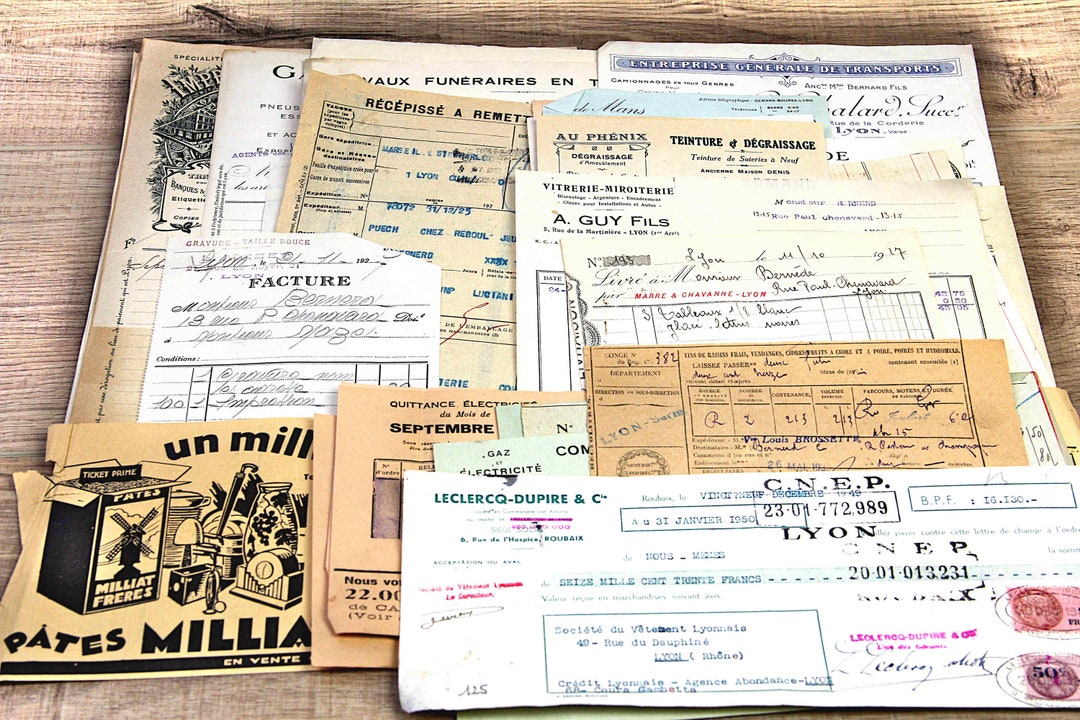 1920 30s Antique French Ephemera Pack, Bundles of 40 Pieces, Invoices ...