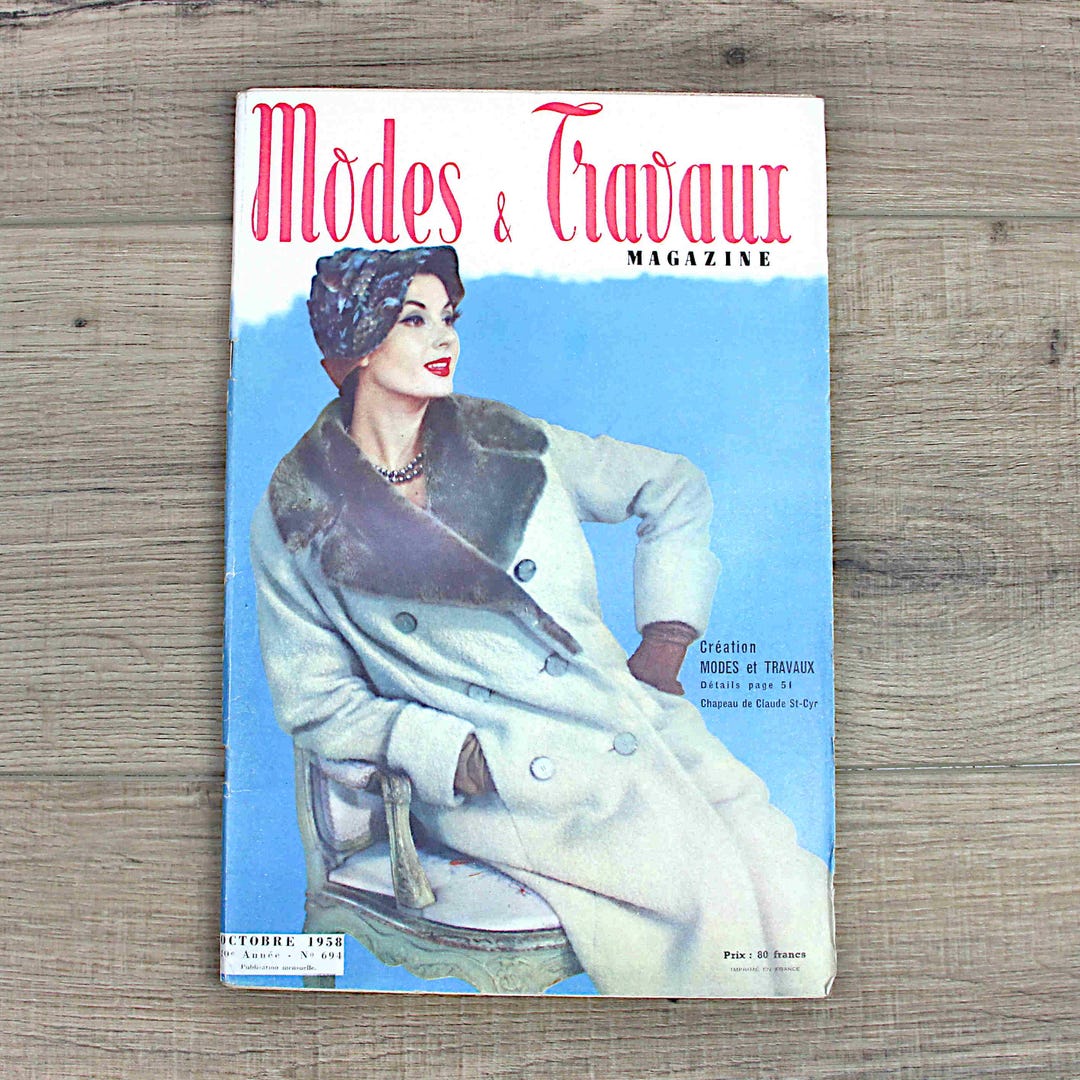 1950s Vintage French Fashion Magazine, Modes & Travaux October 1958, France, Summer Fashion News ...