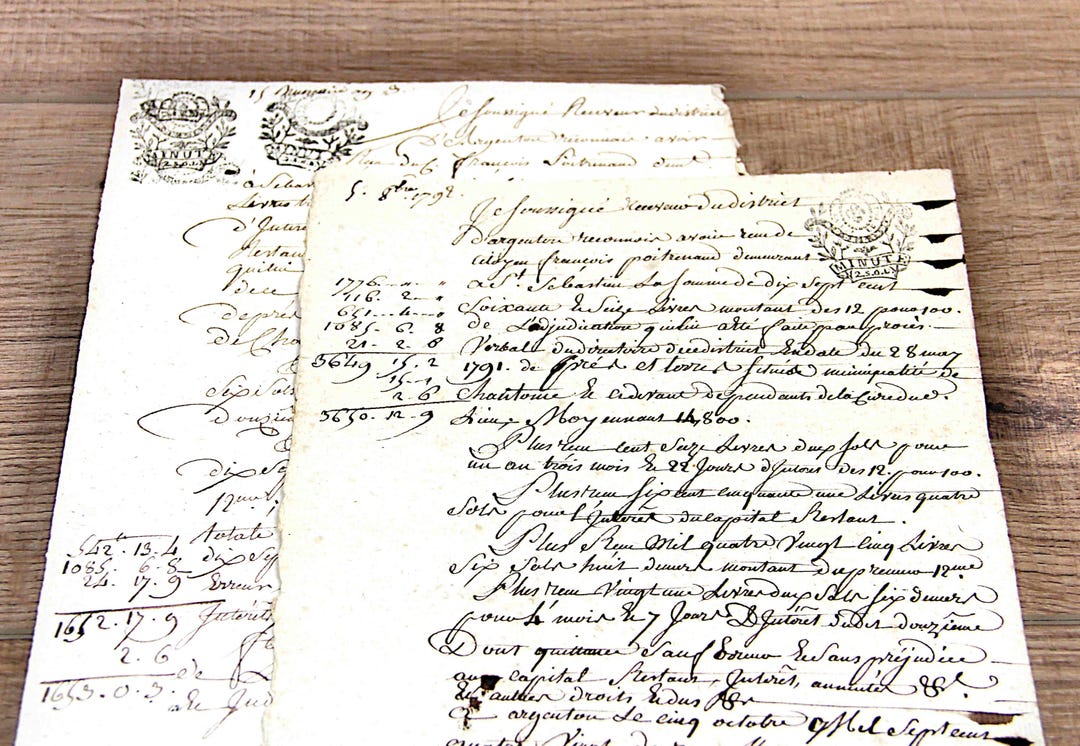 1700s Antique French Handwritten Notarial Deeds 1792 1793, Set of 2 ...