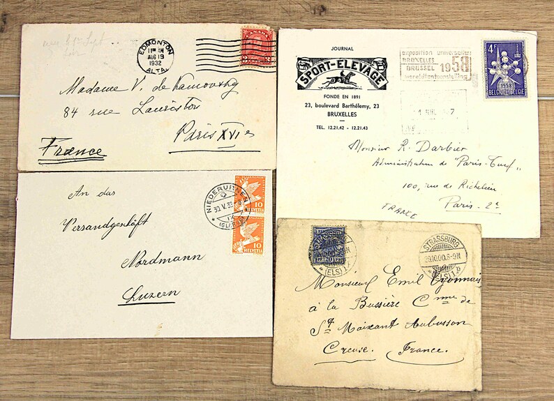 Vintage International Postal Covers, 1900-50s Stamps, Ephemera, Set of ...