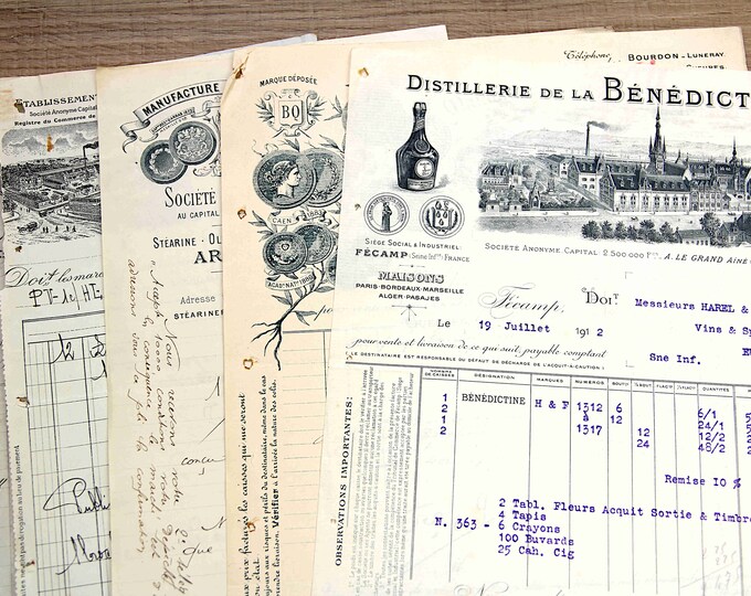 French Antique Invoices (1910s), Set of 6 Invoices, Illustrated ...