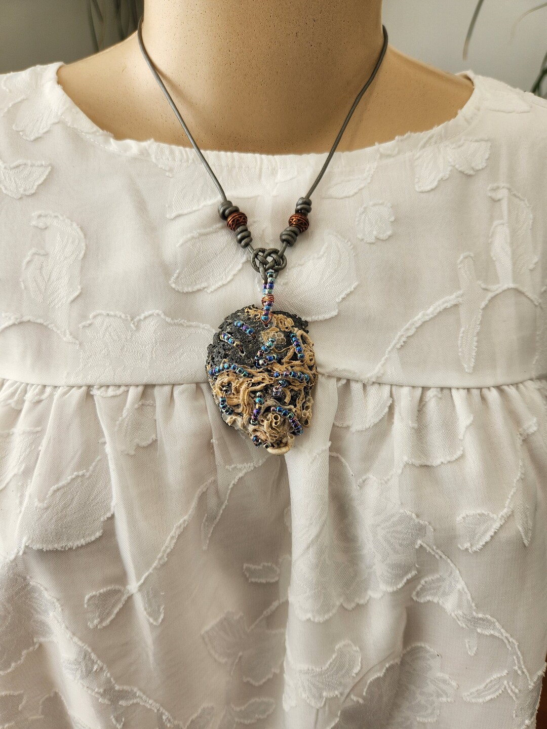 Shell Necklace Beach Find Worm Casting Cluster Shell Necklace Pendant ...