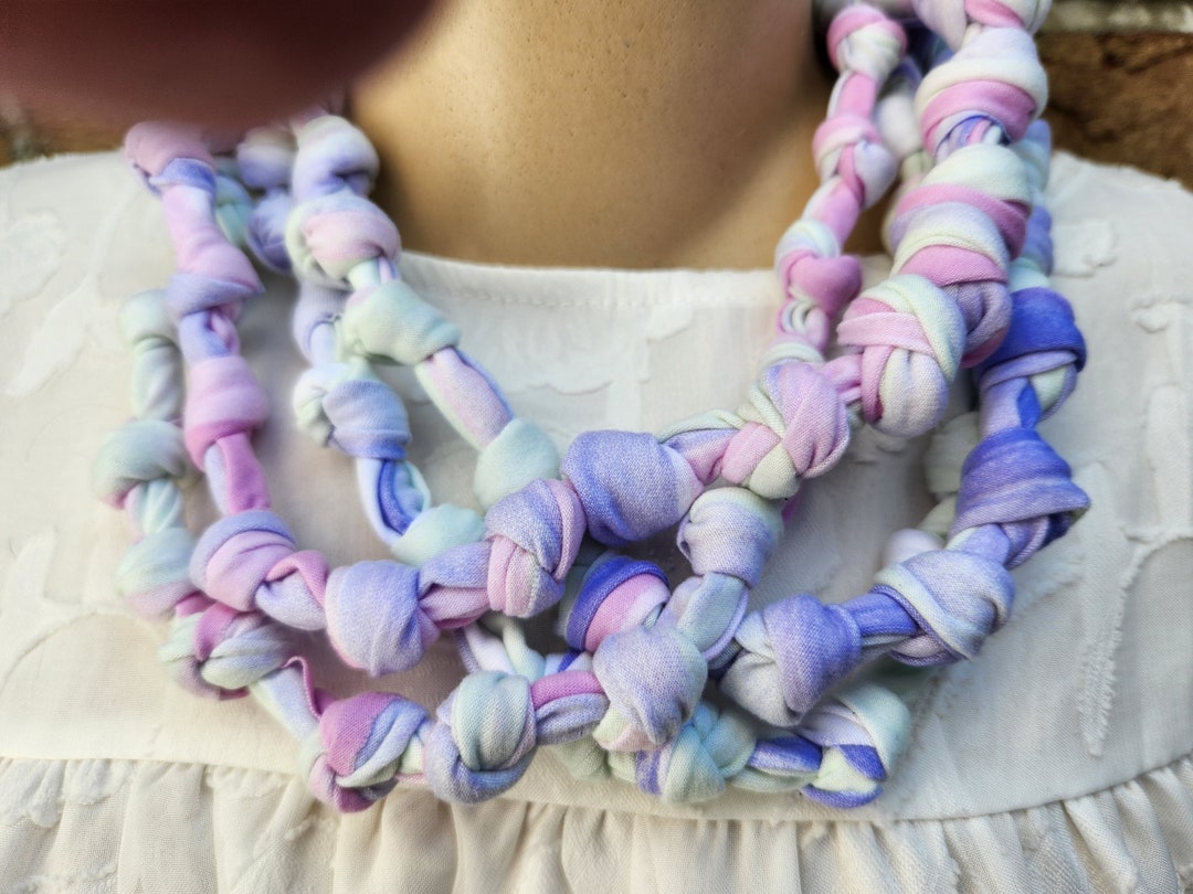 Fabric Necklace, Multi Strand, Chunky Boho, Colorful Knot Necklace ...