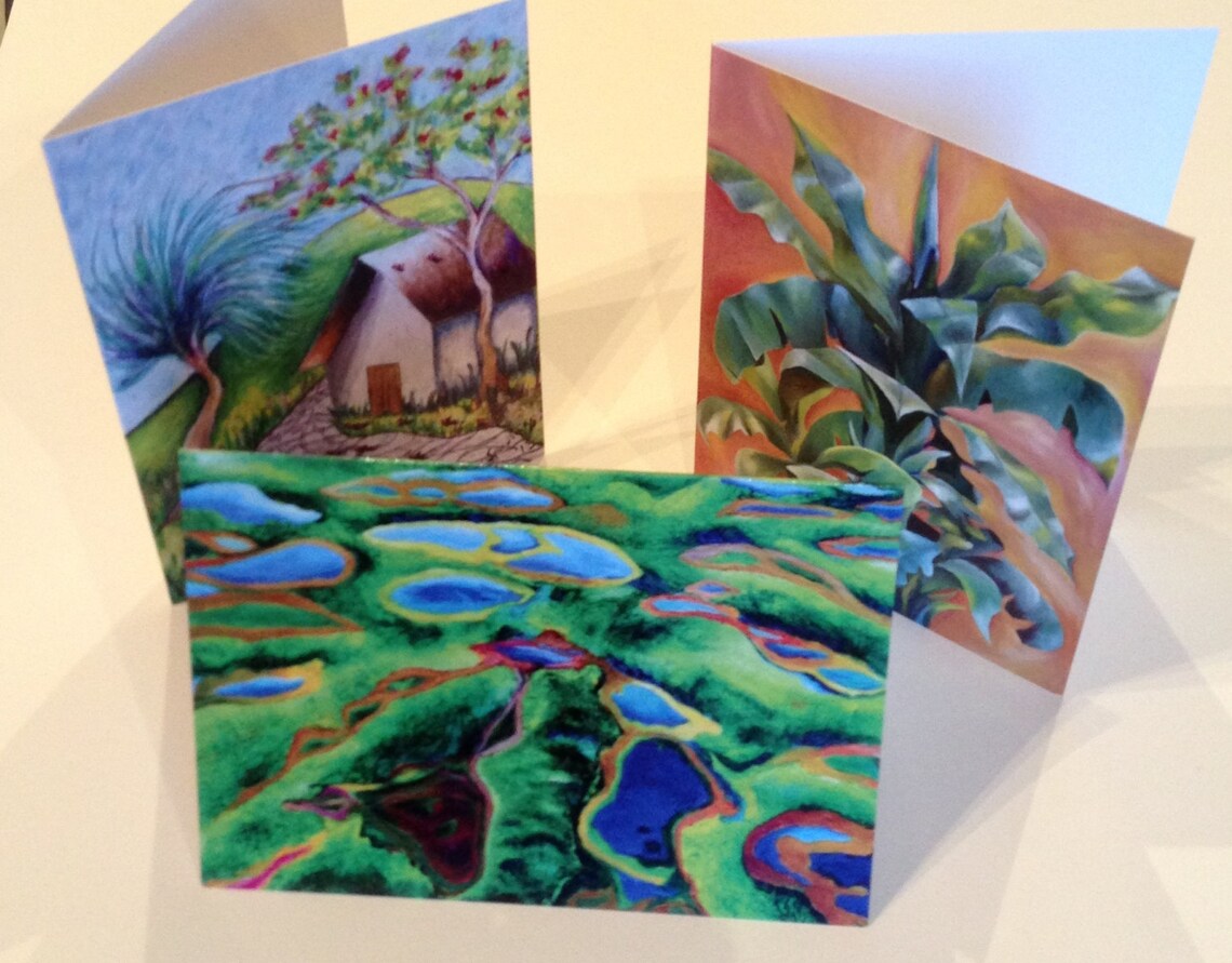 Assorted Pack of 9, Greeting Cards, Artistic Cards, Art Cards, Green ...