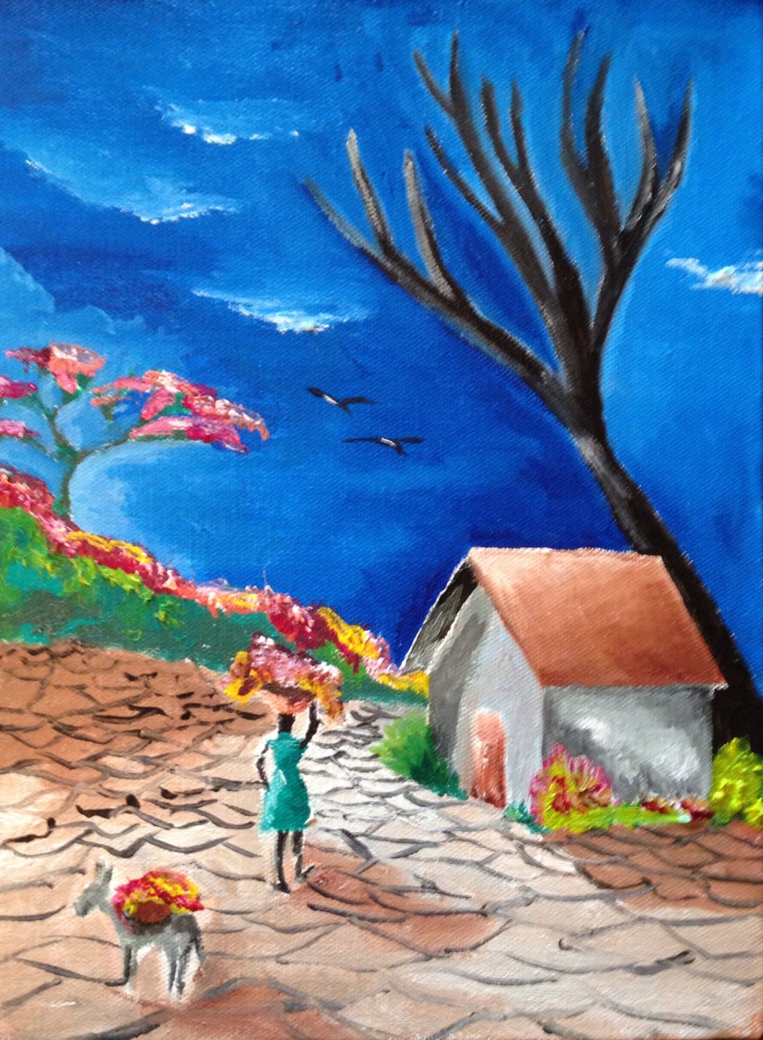 Art, Painting, Original Art, Original Oil Painting, Blue Landscape ...