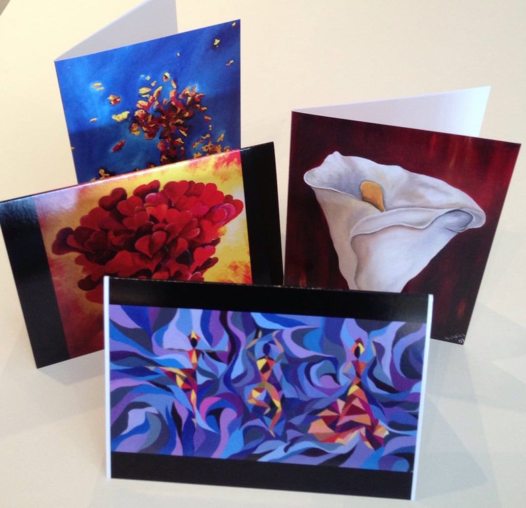 Pack of 12, Note Cards, Artistic Cards, Purple Cards, Blue Cards, Red ...