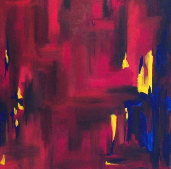 Wall Art Contemporary Decor Abstract Red Wine Color Yellow - Etsy