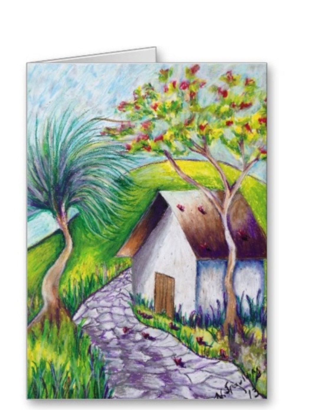 Pack of 5 Greeting Cards Artistic Cards Art Cards Green - Etsy