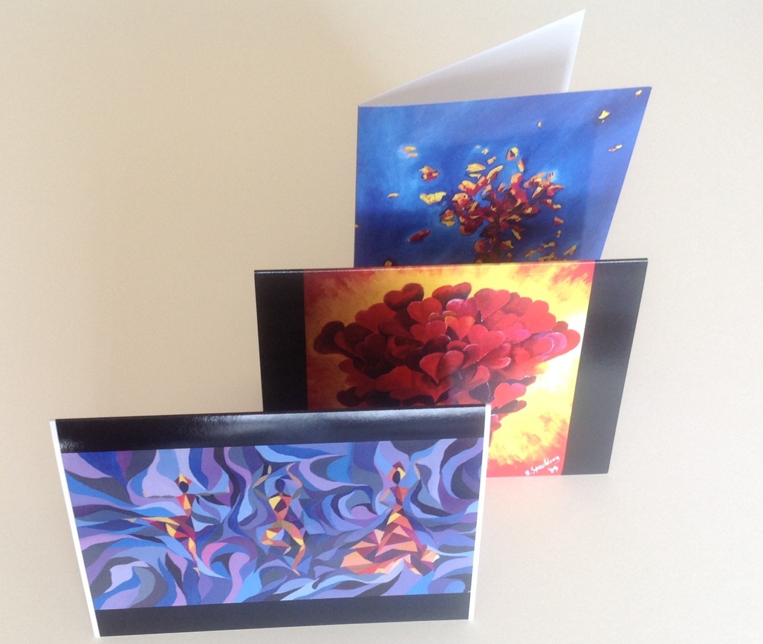 Pack of 9, Note Cards, Artistic Cards, Purple Cards, Blue Cards, Red ...