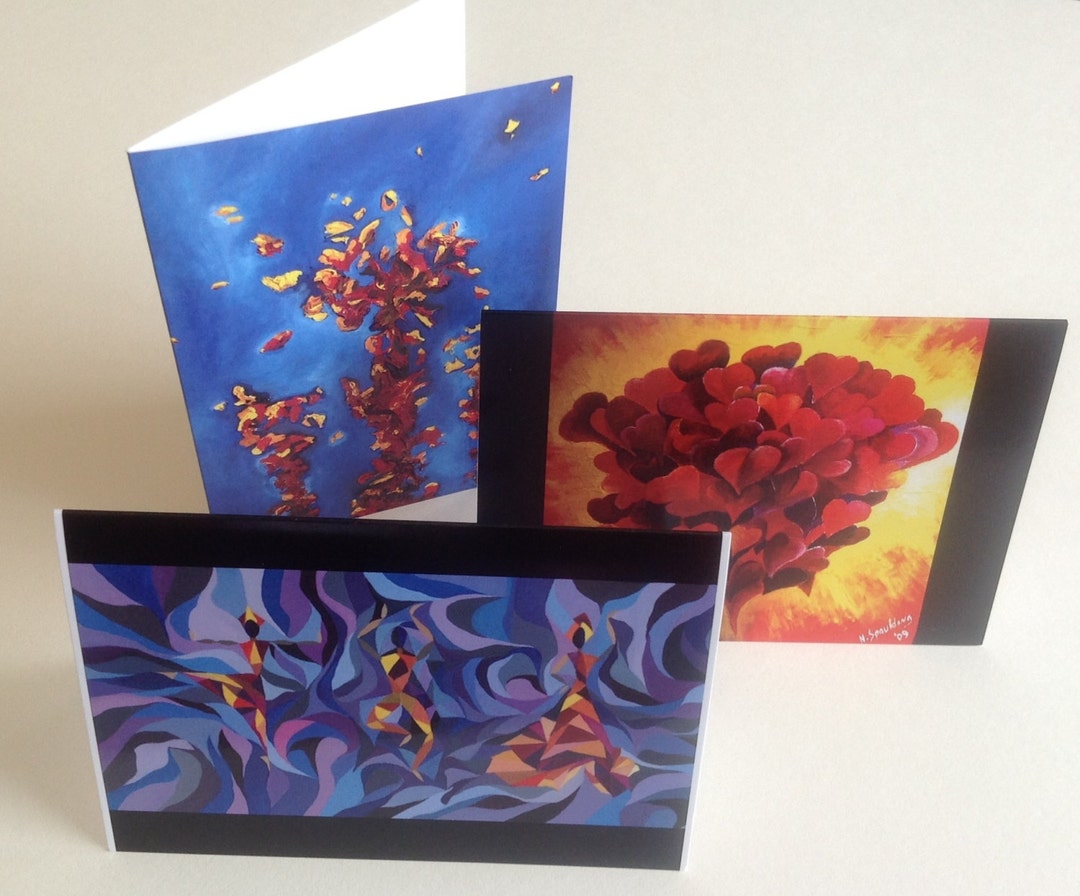 Pack of 9, Note Cards, Artistic Cards, Purple Cards, Blue Cards, Red ...