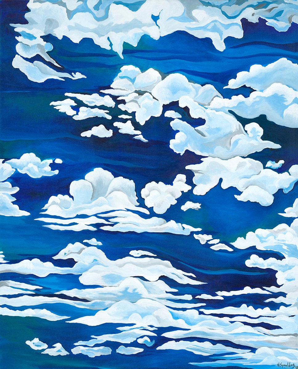 Contemporary Artwork of Clouds Against Blue Sky Acrylic - Etsy