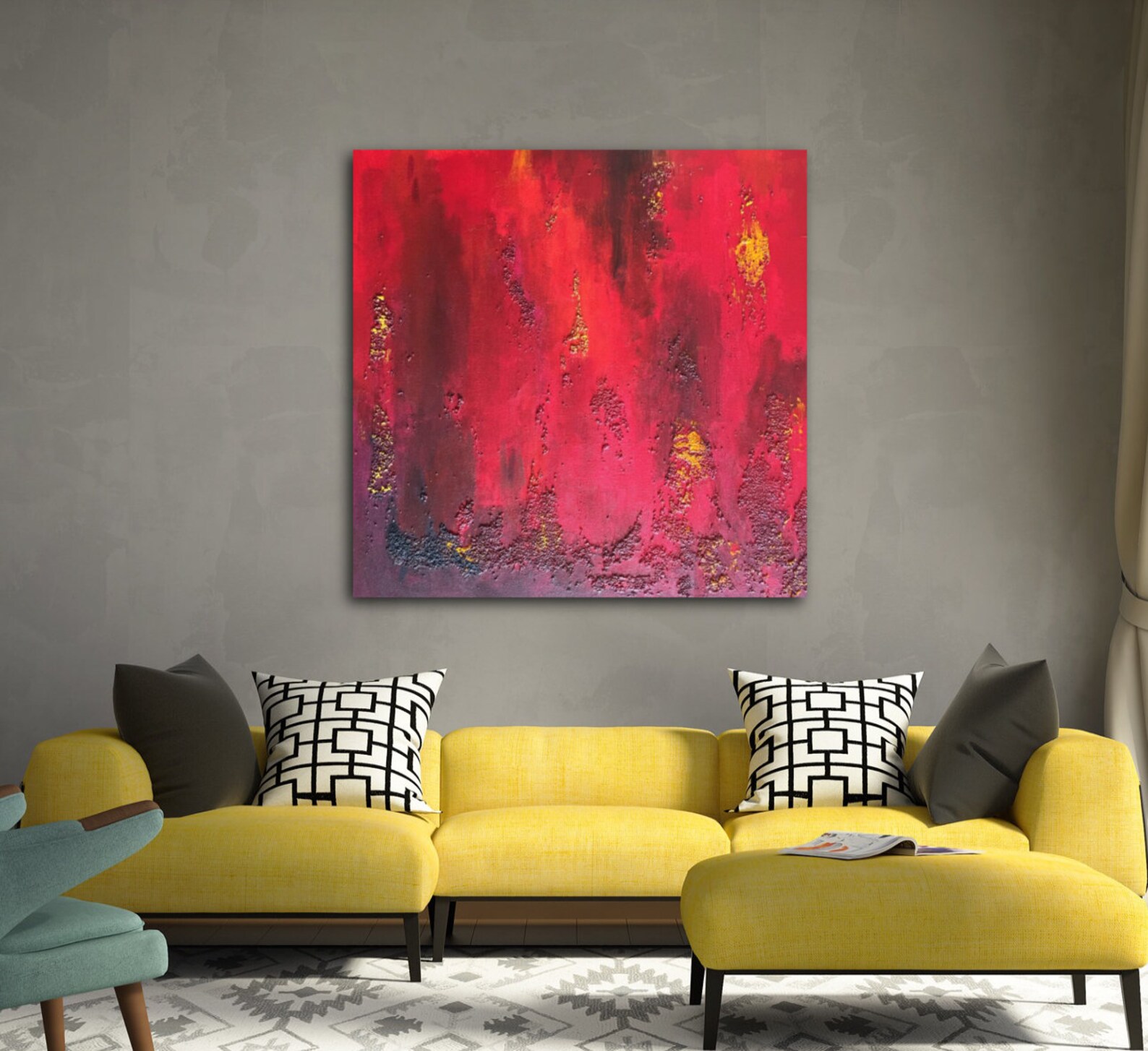 Pintura roja rojo abstracto arte arte contemporáneo arte | Etsy