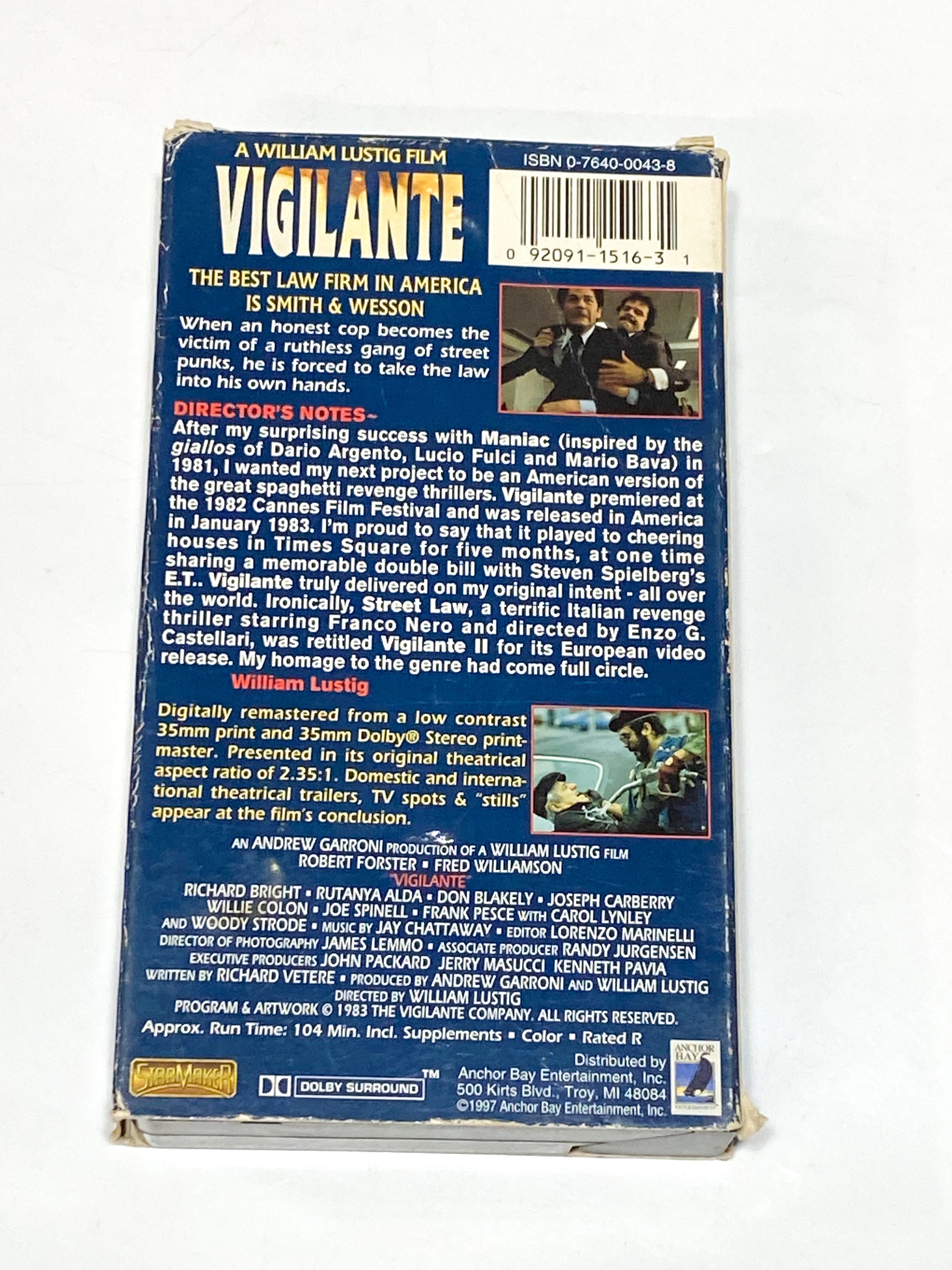 Vigilante Robert Forster VHS Movie VCR Video Tape Cult Classic Film ...