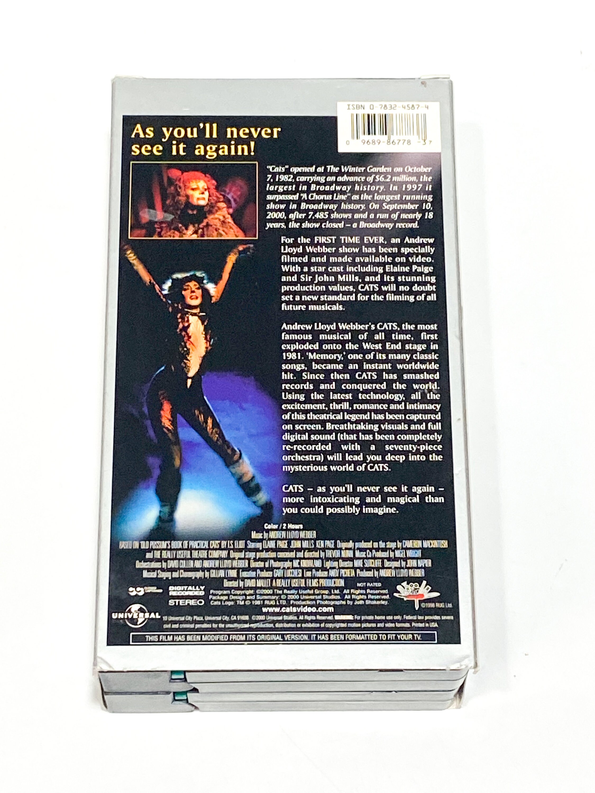 Cats the Musical VHS Movie VCR Tape Video Cassette Tape Cult Classic ...