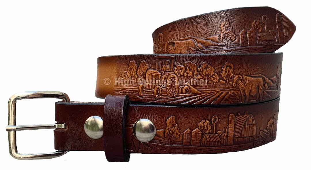 Kid Name Belt - Farming Embossed Brown Leather Belt Custom Engraved for ...