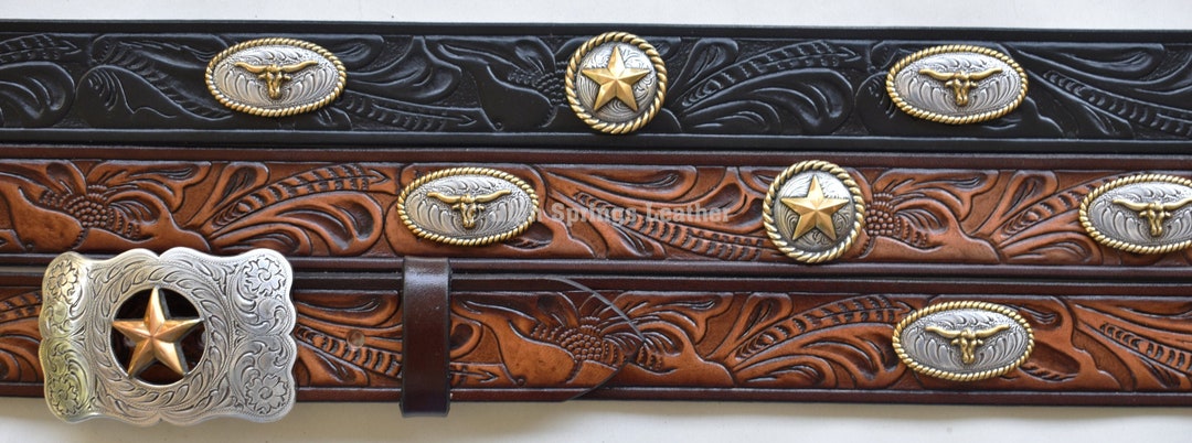 Leather Belt - Longhorn Conchos Custom Made for Men and Women Includes ...