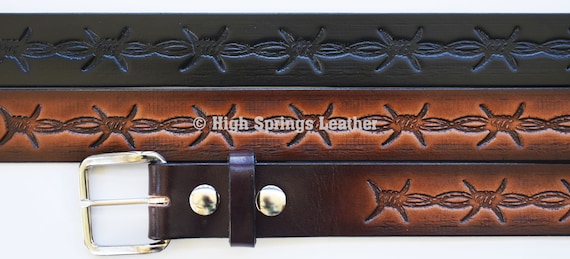 Leather Belt Barbed Wire Embossed Belt Available for Men and - Etsy