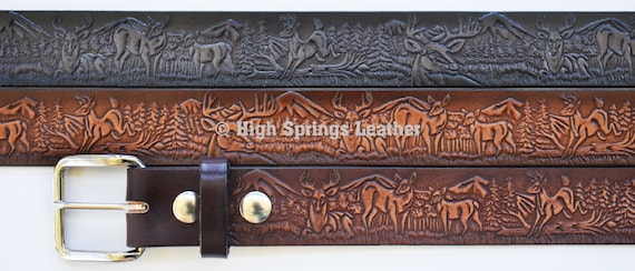 Leather Belt Deer Embossed Belt Available for Men and Women - Etsy