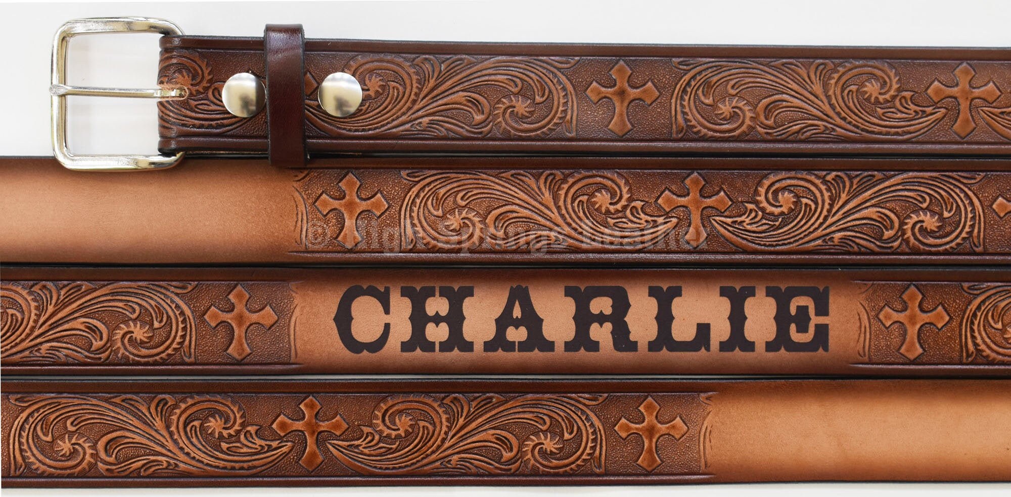Name Belt Western Cross Brown Leather Belt Custom Engraved | Etsy