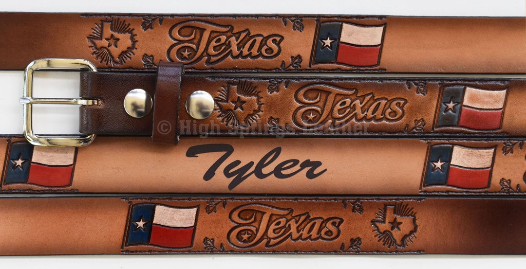 Hand Painted Texas Flag Leather Kid Belt: Custom Engraved Name - Etsy