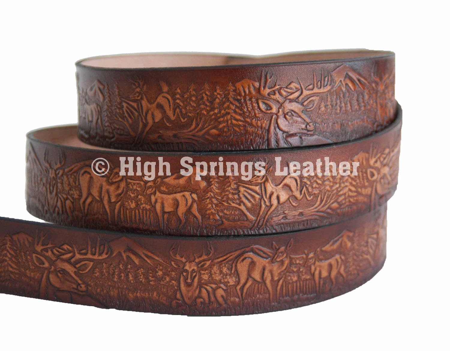 Leather Belt - Deer Embossed Belt Available for Men and Women Made in ...