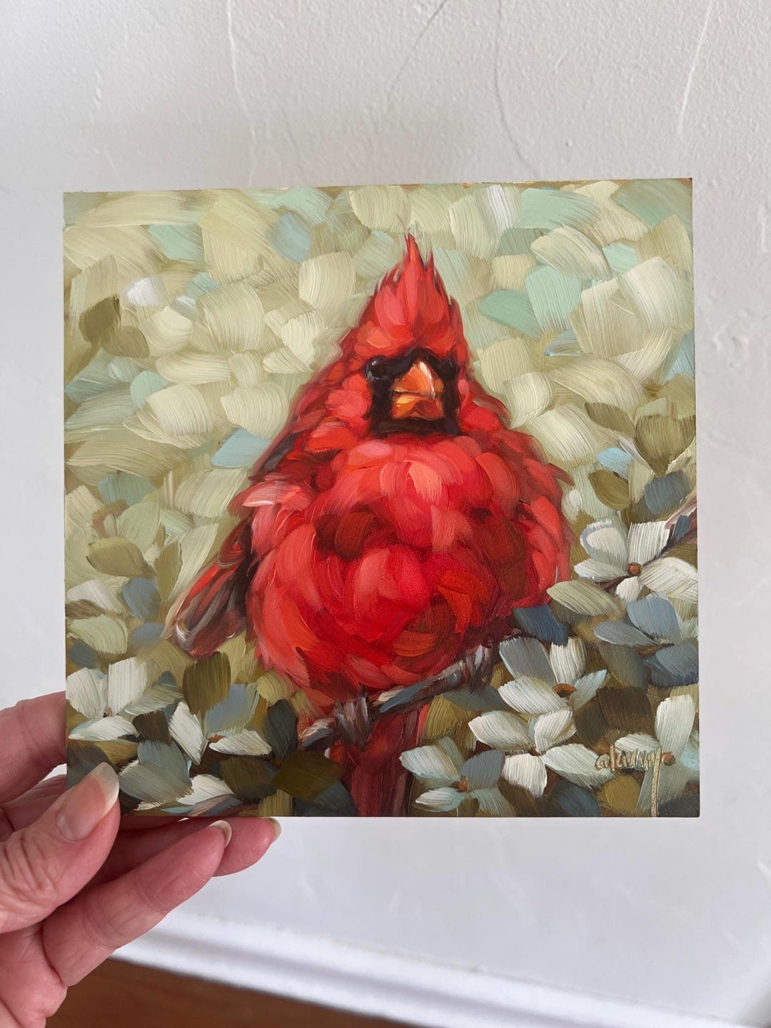 6x6" Cardinal Painting. 'fond Memories'. Original Oil Painting on Flat ...