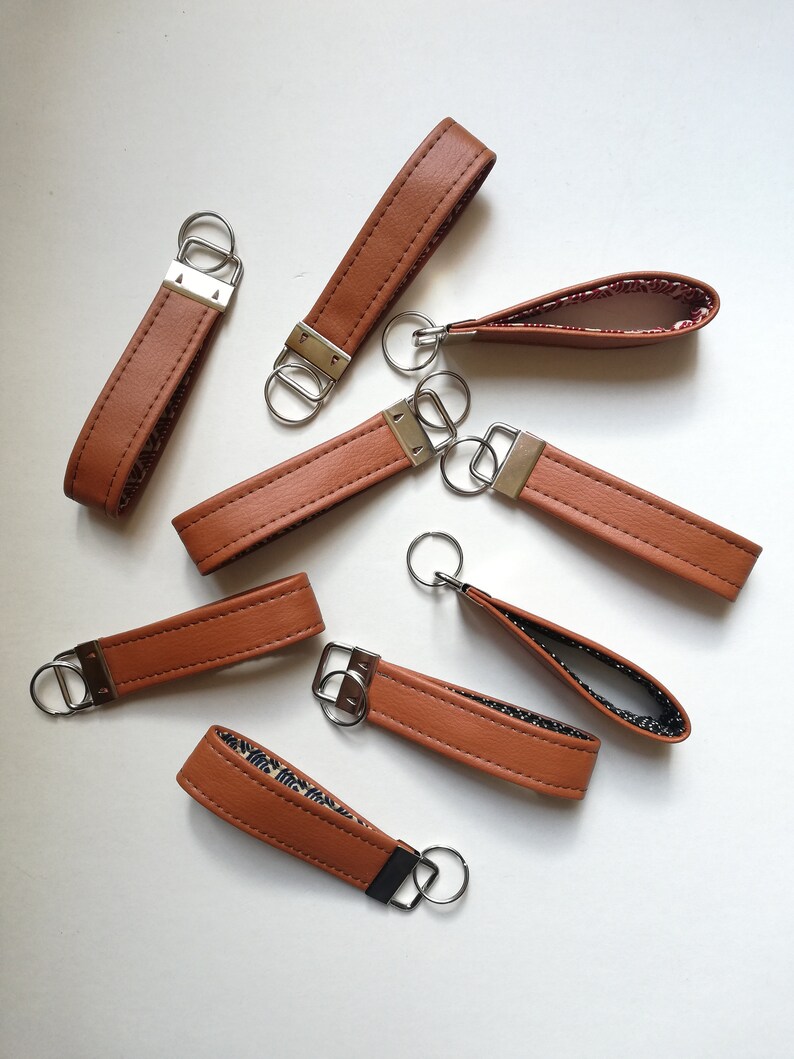 Keychain Keyfob Recycled Brown Leather Japanese Wave Oriental - Etsy