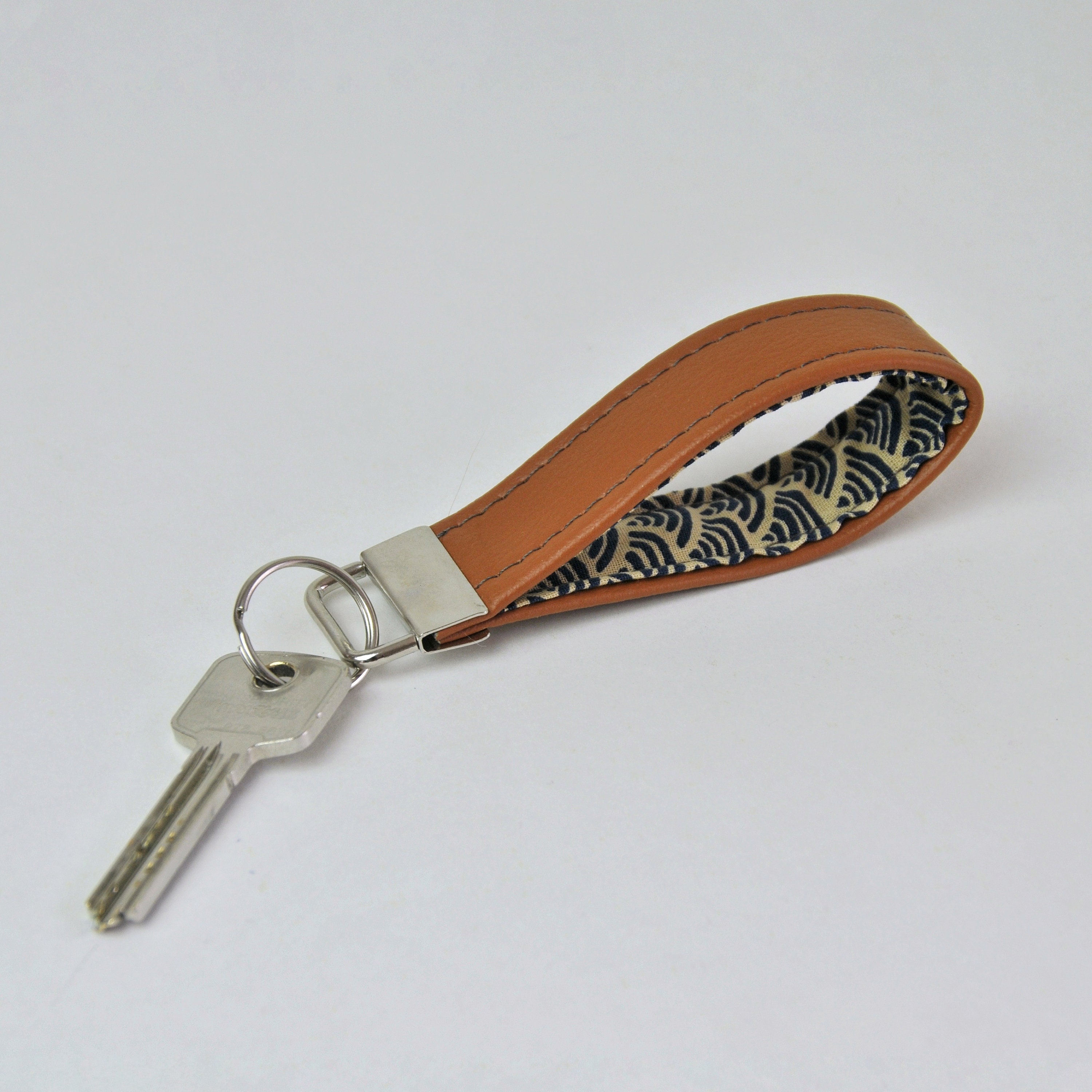 Keychain Keyfob Recycled Brown Leather Japanese Wave Oriental | Etsy