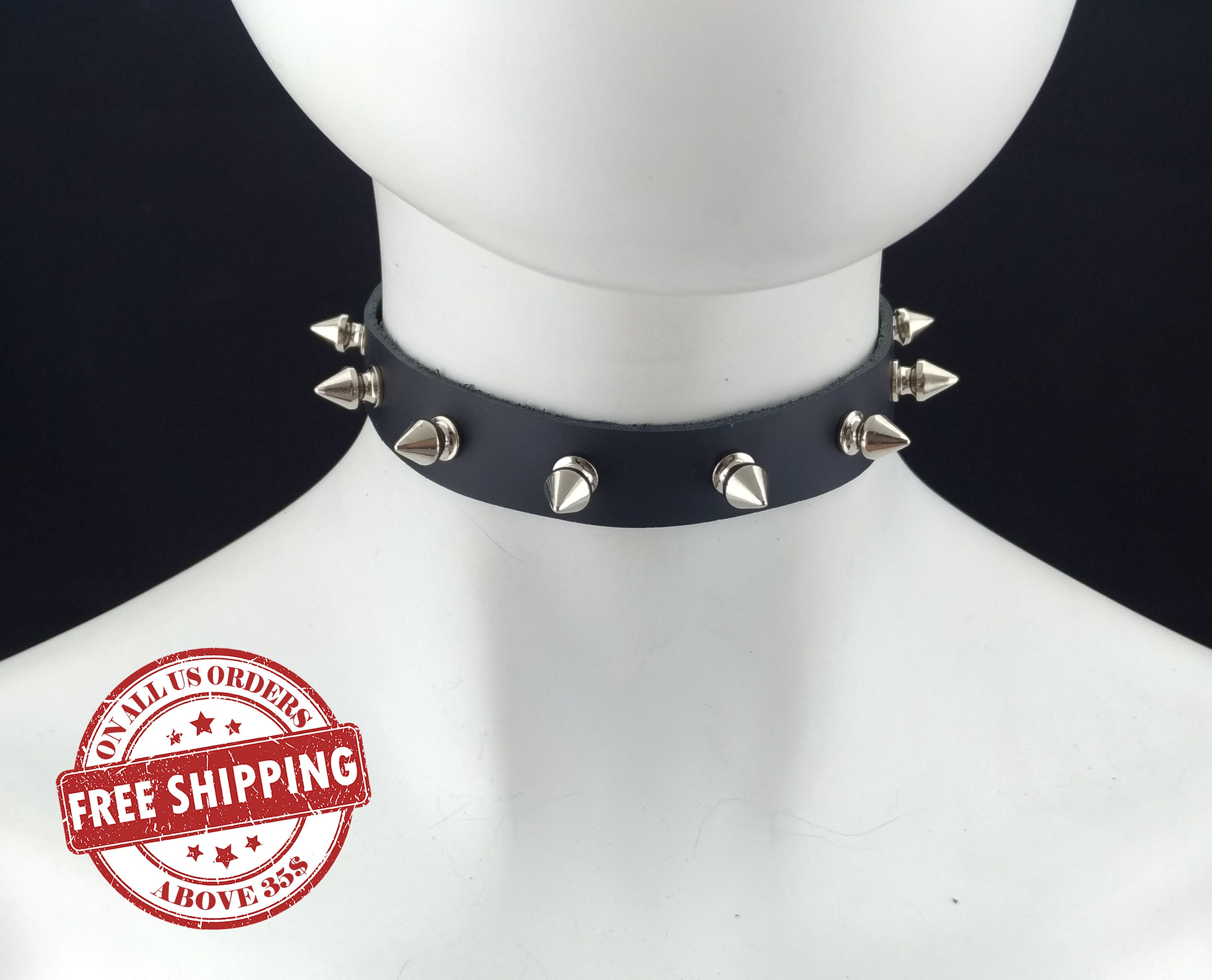 Choker Genuine Leather Choker Collar Simple Black Leather - Etsy Hong Kong