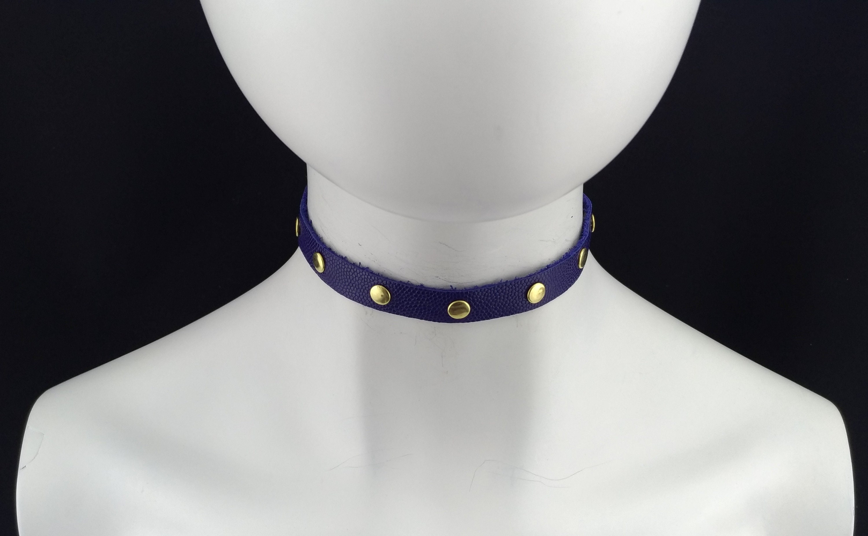 Thin choker genuine leather Small fashion choker collar dark | Etsy