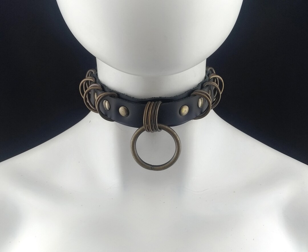 Choker Genuine Leather - Choker Collar Black Leather With Antique Gold ...