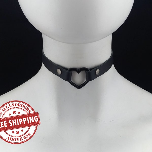 Leather Heart Choker - Etsy
