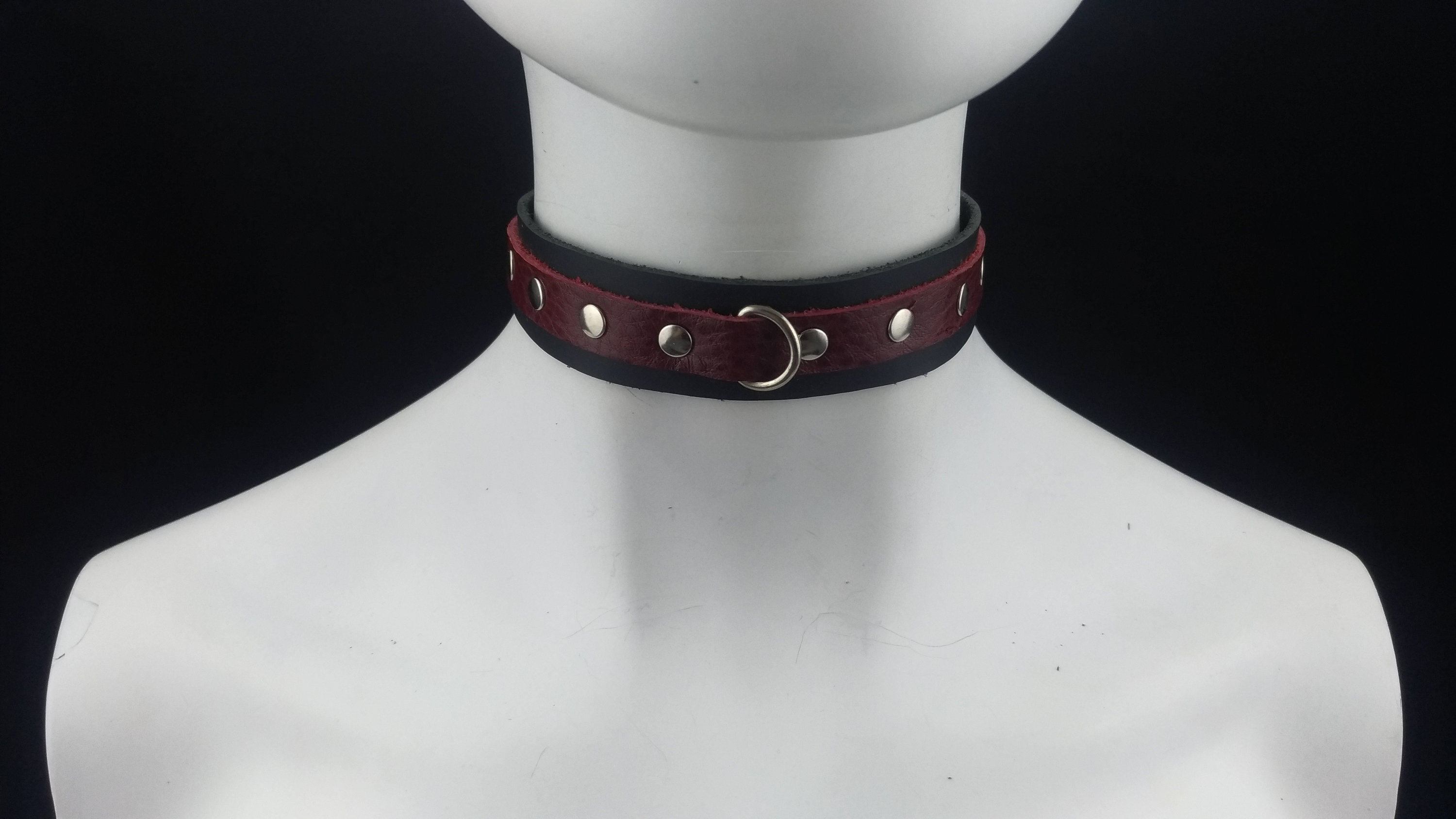 Single Mini D-ring Choker Necklace Collar Black Genuine Leather With ...