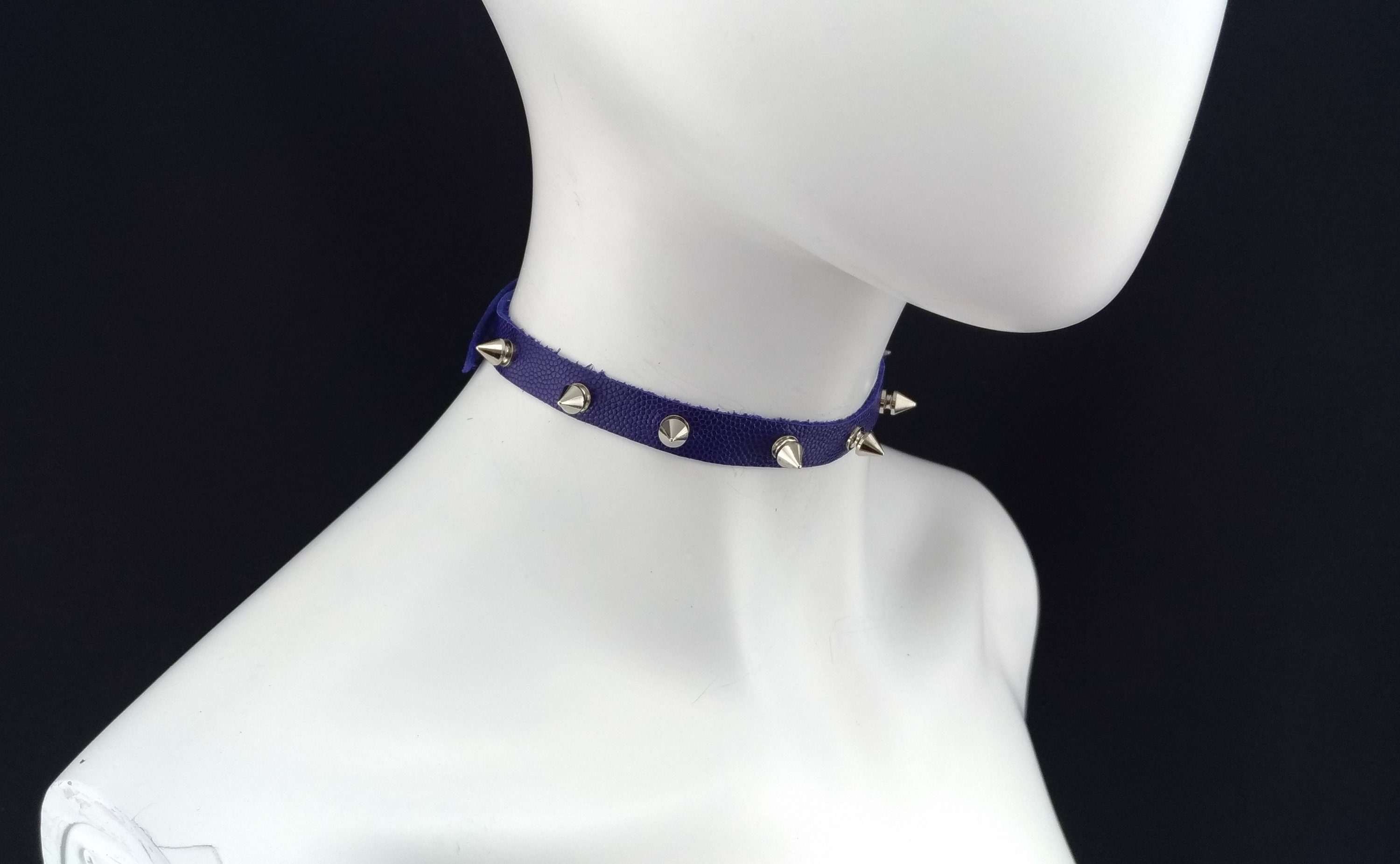 Thin choker genuine leather Small fashion choker collar dark | Etsy