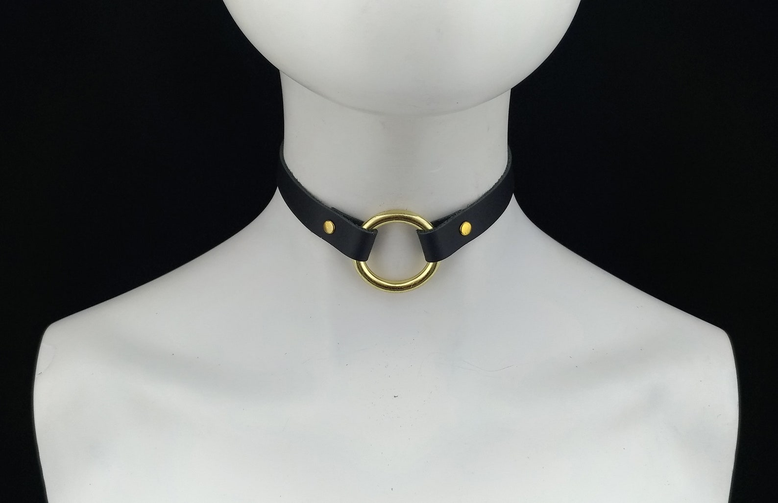 O Ring Choker Genuine Leather Black Leather Choker with Gold | Etsy