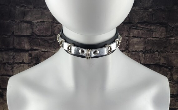 Choker Genuine Leather Choker Collar Simple Black Silver Leather Choker With Mini D Rings Etsy