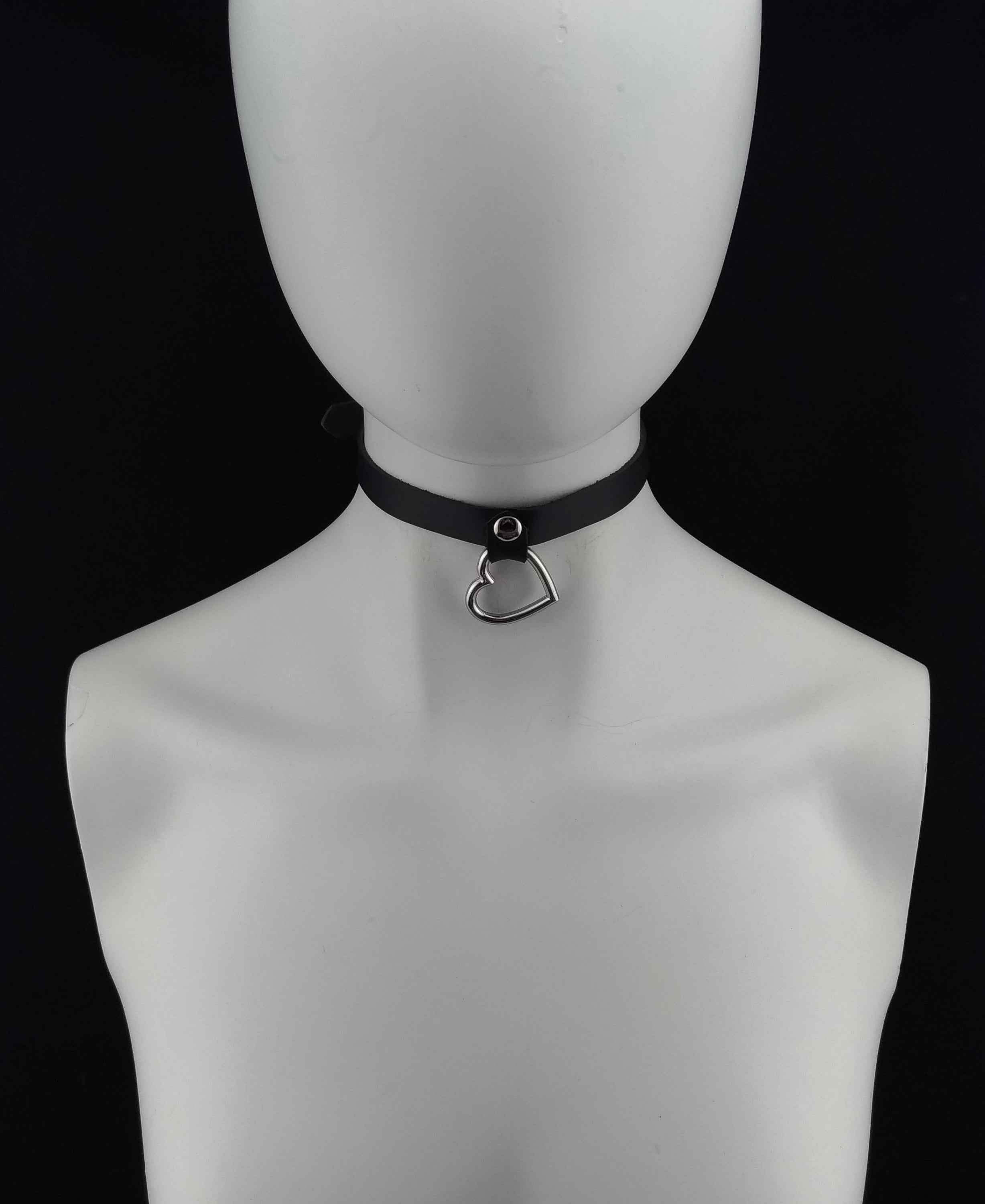 Heart choker genuine leather choker collar black leather | Etsy