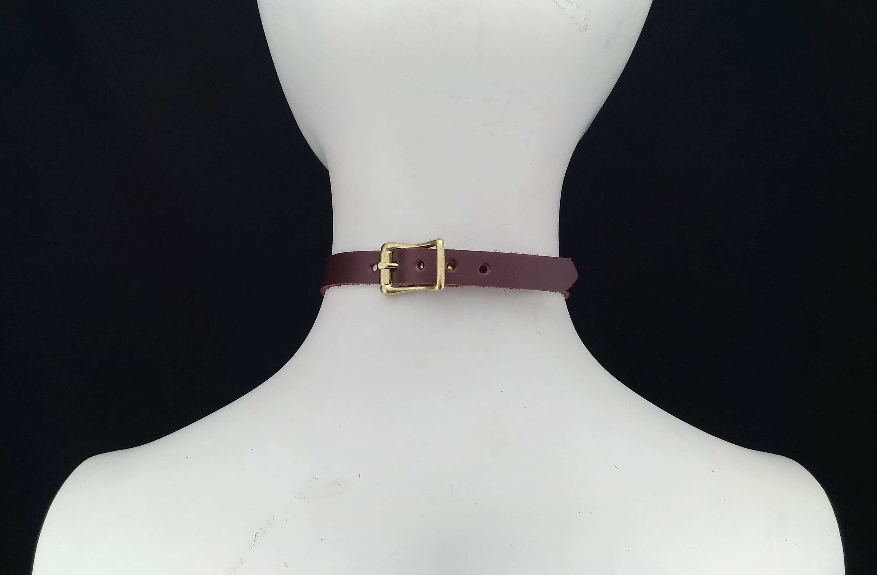 Choker Genuine Leather Dark Red Leather Choker with Gold O | Etsy
